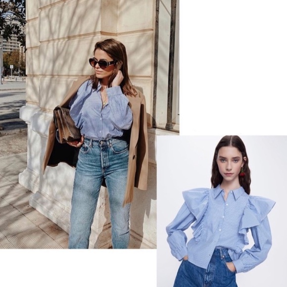 Zara | Tops | Zara Striped Ruffle Shirt M | Poshmark